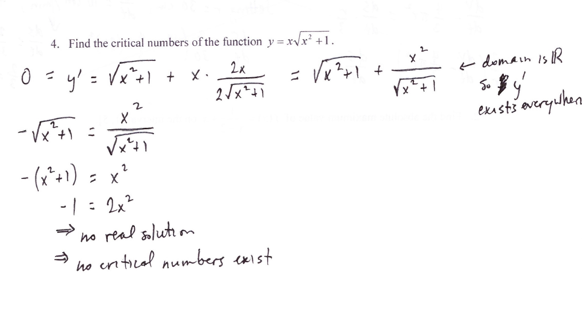 Solved 4. Find the critical numbers of the function y= x | Chegg.com