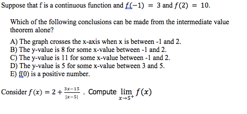 Solved Suppose that f is a continuous function and f(-1) = 3 | Chegg.com