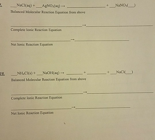 Solved _____ NaCl(aq) + ____ AgNO_3(aq) rightarrow _______ + | Chegg.com