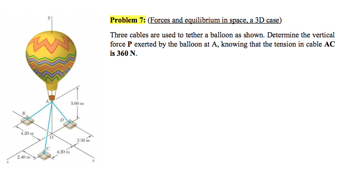 Solved Problem 7: (Forces and equilibrium in space, a 3D | Chegg.com