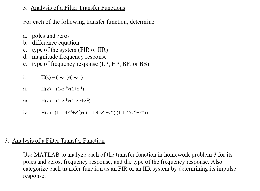3. Analysis of a Filter Transfer Functions For each | Chegg.com
