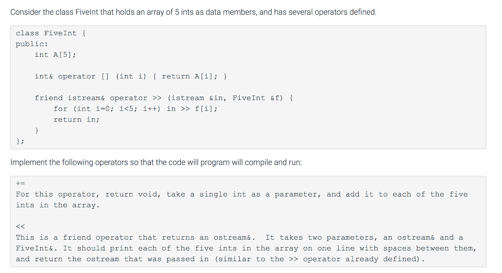 Solved Consider the class FiveInt that holds an array of 5 | Chegg.com Solved Consider the class FiveInt that holds an array of 5 | Chegg.com