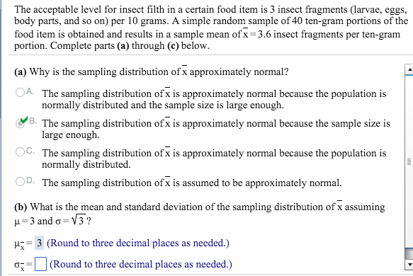 Solved The acceptable level for insect filth in a certain | Chegg.com