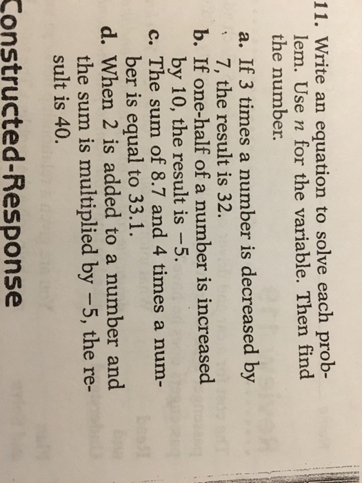 Solved Write an equation to solve each problem. Use n for | Chegg.com