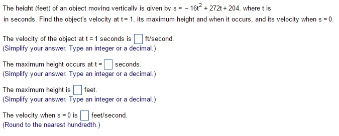 Solved The height (feet) of an object moving vertically is | Chegg.com