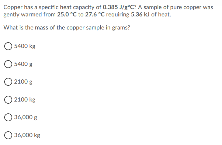 Solved Copper has a specific heat capacity of 0.385 J/goC? A | Chegg.com