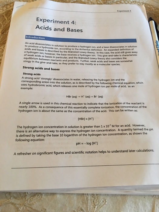 Solved Experiment 4: Acids and Bases Introduction An acid | Chegg.com