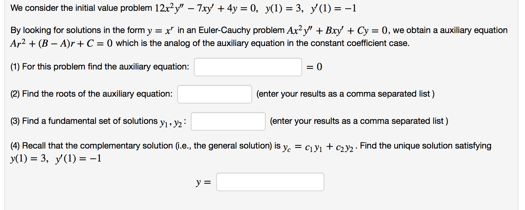 Solved We consider the initial value problem 12x^2 y" - 7xy' | Chegg.com