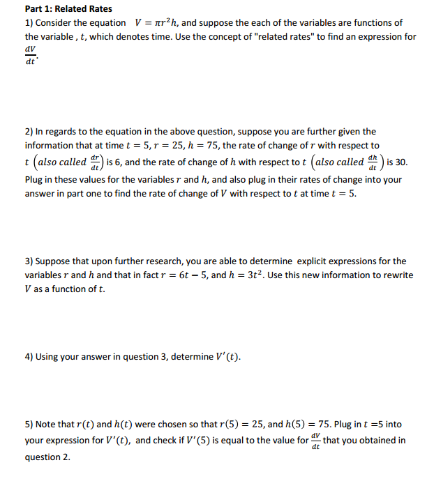 Solved Consider the equation V = pi r^2 h, and suppose the | Chegg.com