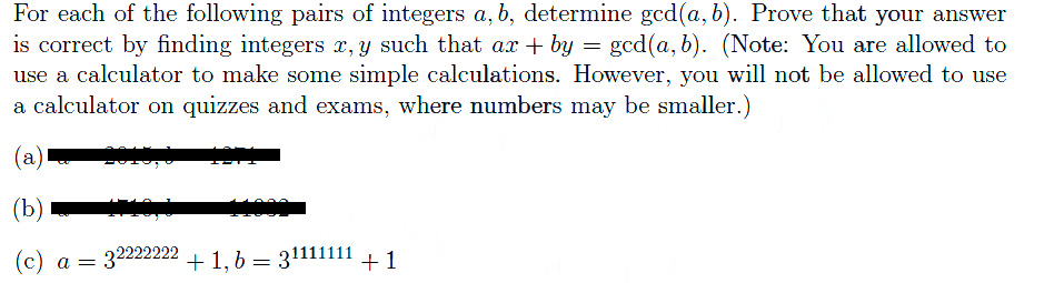 Solved For each of the following pairs of integers a, b, | Chegg.com