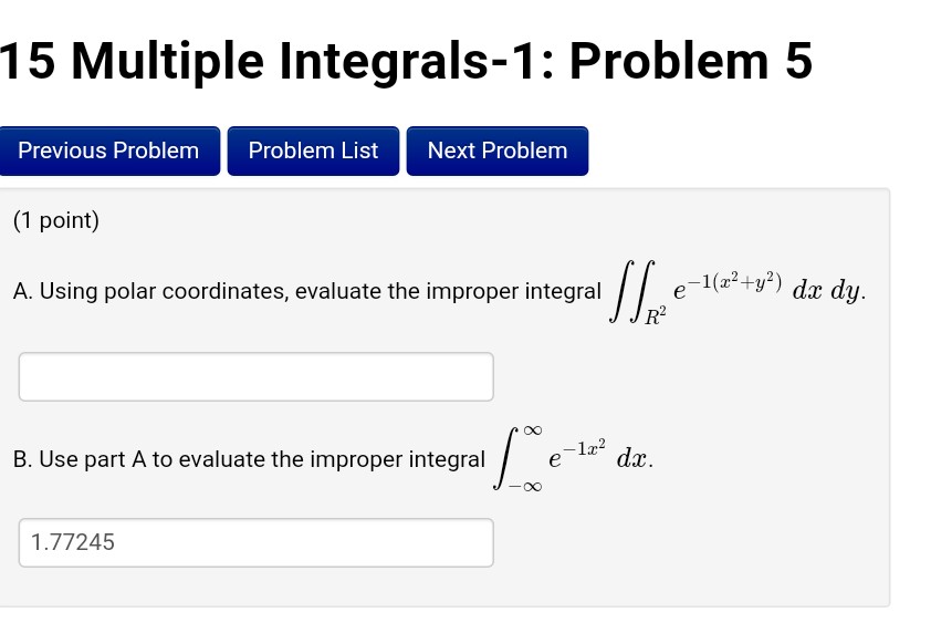 Solved 15 Multiple Integrals-1: Problem 5 Previous Problem | Chegg.com