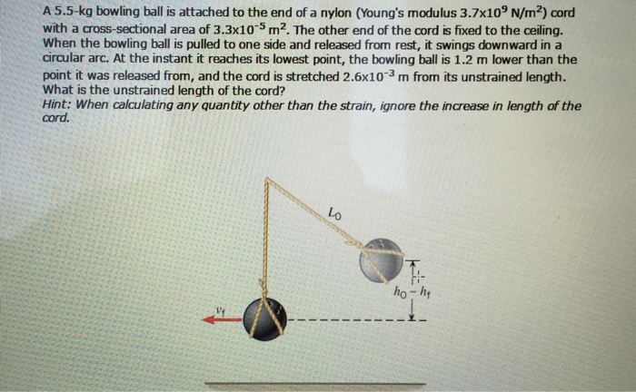 Solved A 5.5-kg bowling ball is attached to the end of a | Chegg.com
