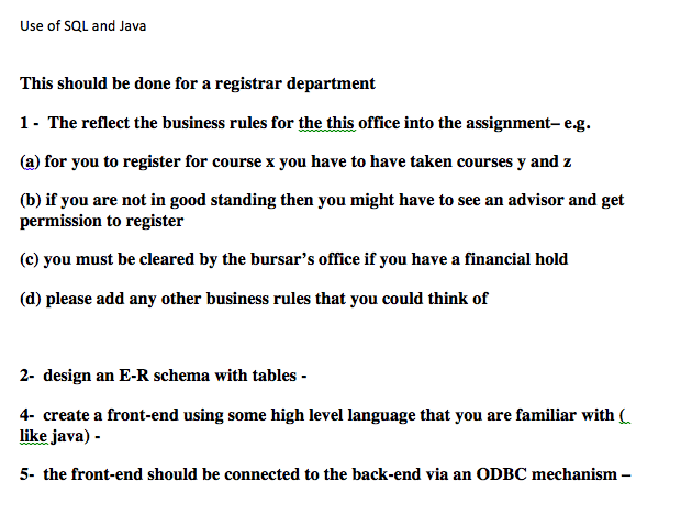 Solved Use of SQL and Java This should be done for a | Chegg.com