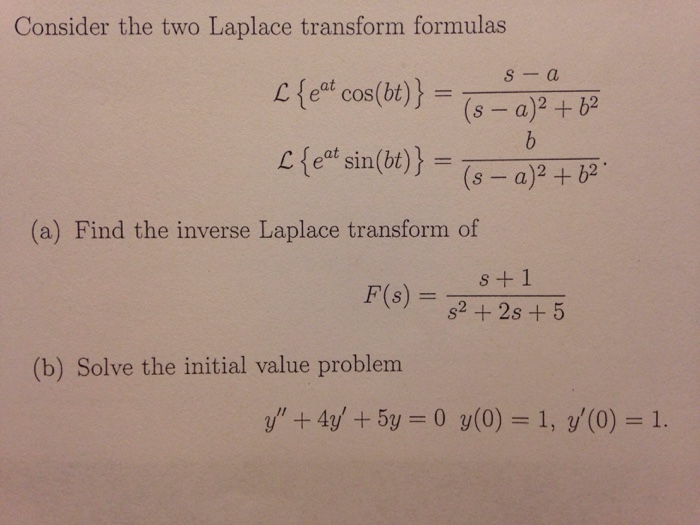 Solved Consider the two Laplace transform formulas | Chegg.com