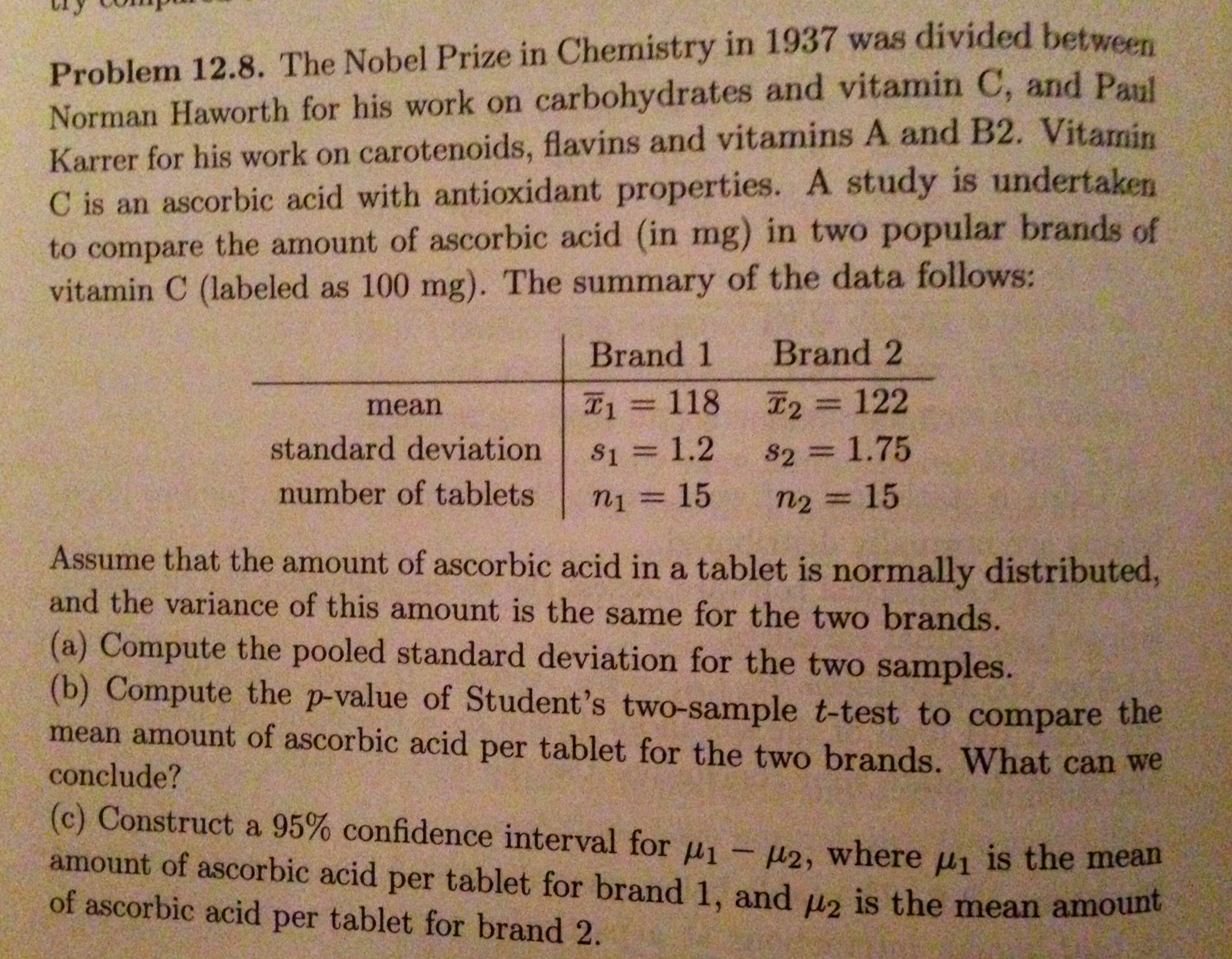 Solved The Nobel Prize in Chemistry in 1937 was divided | Chegg.com