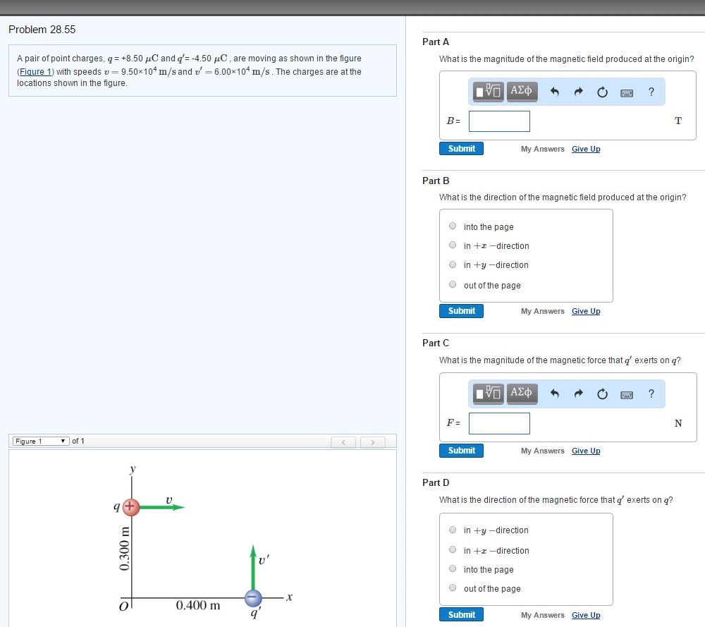 Solved A pair of point charges, q = +8.50 mu C and q'= -4.50 | Chegg.com
