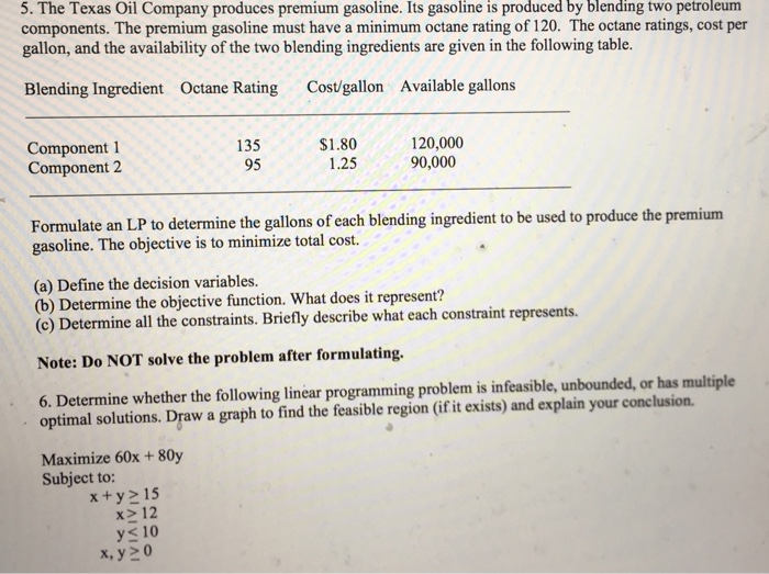 Solved The Texas Oil Company produces premium gasoline. Its | Chegg.com