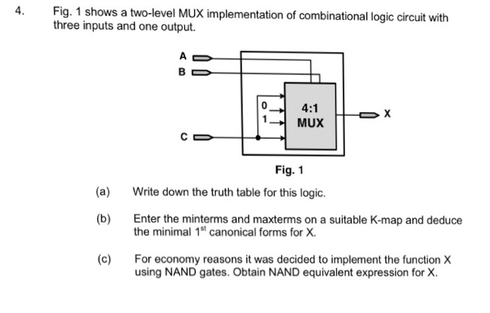 Solved Fig. 1 shows a two-level MUX implementation of | Chegg.com