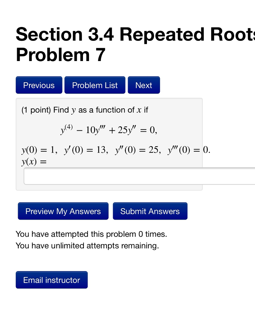 Solved Section 3.4 Repeated Root Problem 7 Previous Problem | Chegg.com