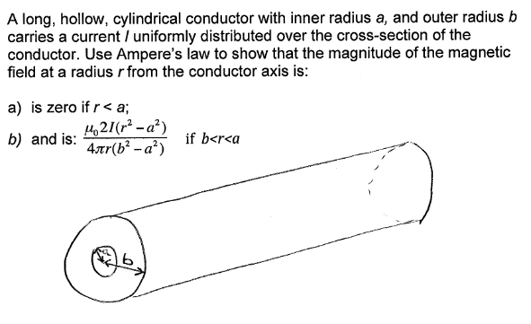 Solved A long, hollow, cylindrical conductor with inner | Chegg.com