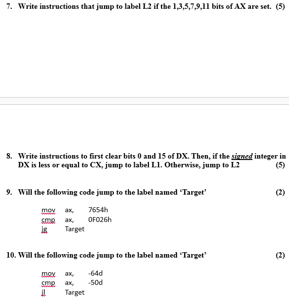 Write instructions that jump to label L2 if the | Chegg.com