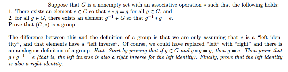 Solved Suppose that G is a nonempty set with an associative | Chegg.com