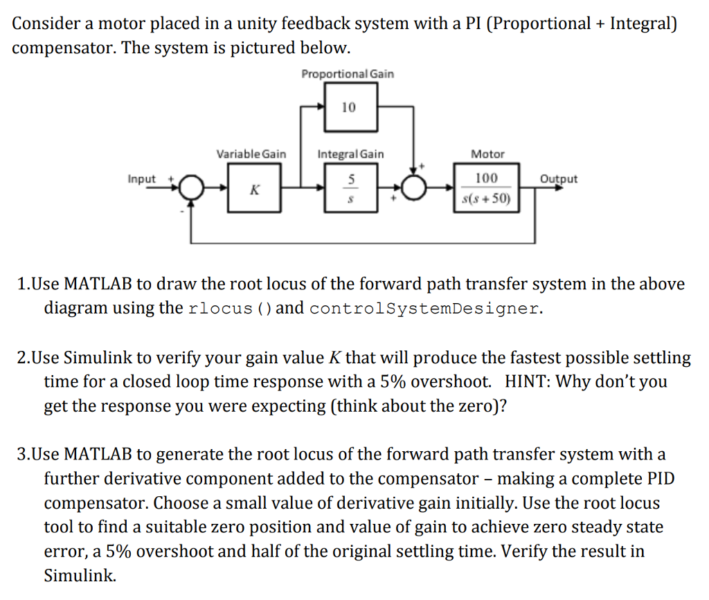 Solved Consider a motor placed in a unity feedback system | Chegg.com