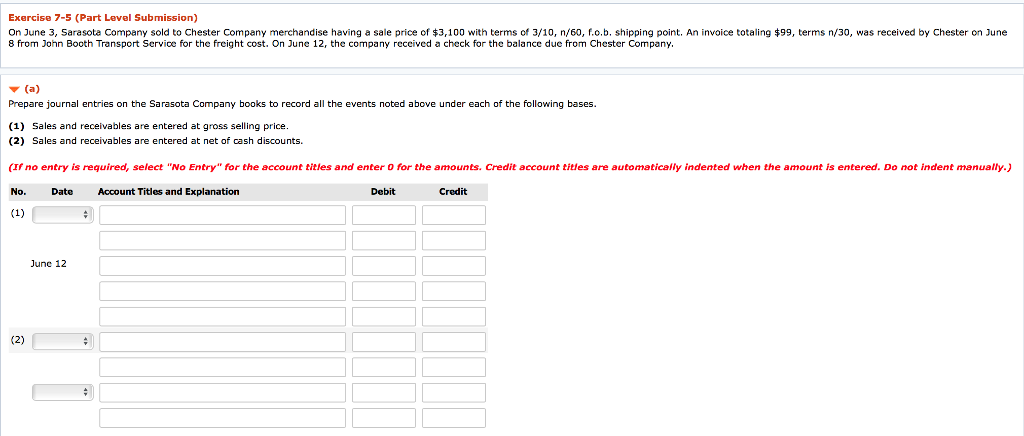 Solved Exercise 7-5 (Part Level Submission) On June 3, | Chegg.com