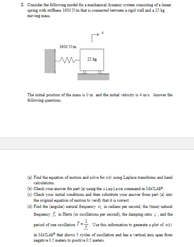 Solved Consider the following model for a mechanical dynamic | Chegg.com