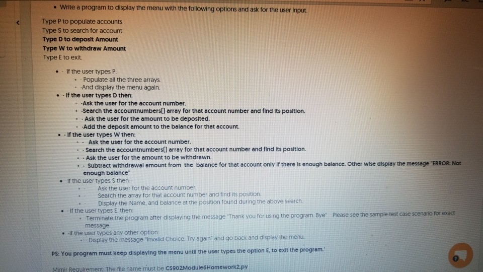 Write a program to display the menu with the | Chegg.com
