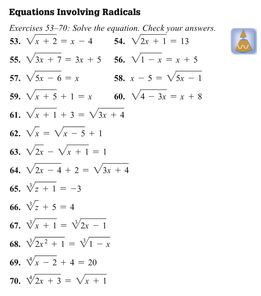 Solved Equations Involving Radicals Exercises 53-70: 53. Vx | Chegg.com