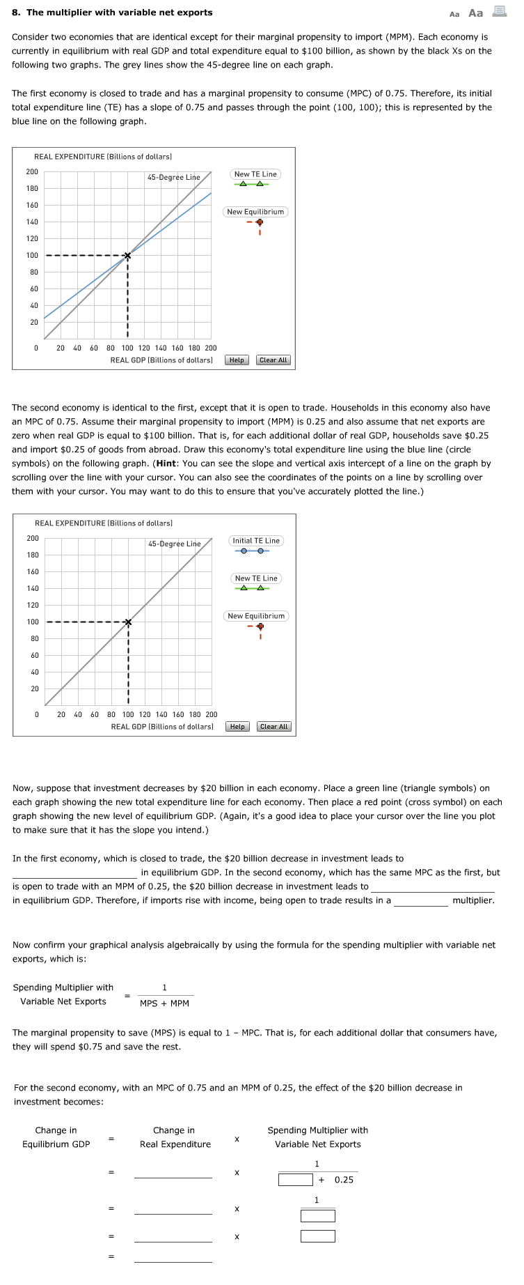 Solved The multiplier with variable net exports Consider two | Chegg.com