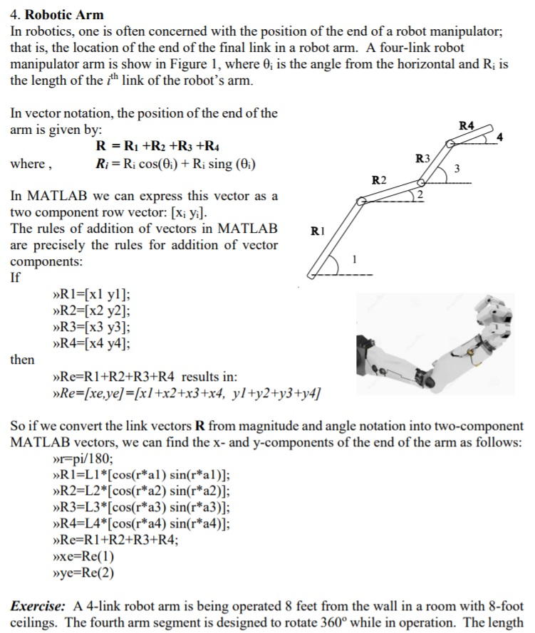 Solved 4. Robotic Arm In robotics, one is often concerned | Chegg.com
