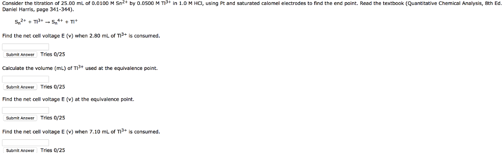 Solved Consider the titration of 25.00 mL of 0.0100 M Sn2+ | Chegg.com