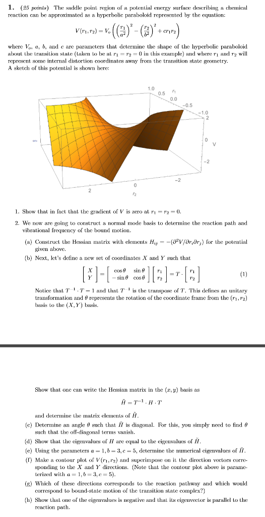 The saddle point region of a potential energy surface | Chegg.com