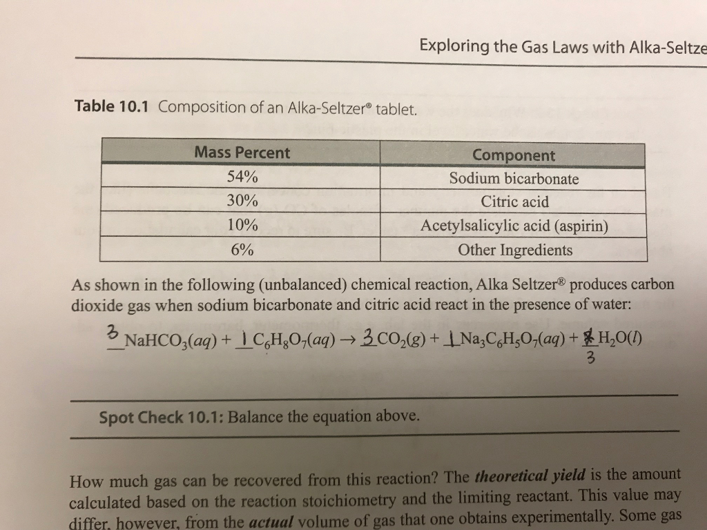 Solved Exploring the Gas Laws with Alka-Seltze Table 10.1 | Chegg.com