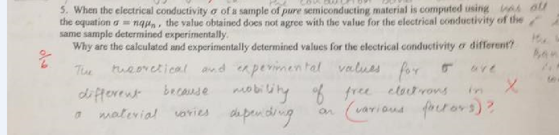 Solved When the electrical conductivity sigma of a sample of | Chegg.com
