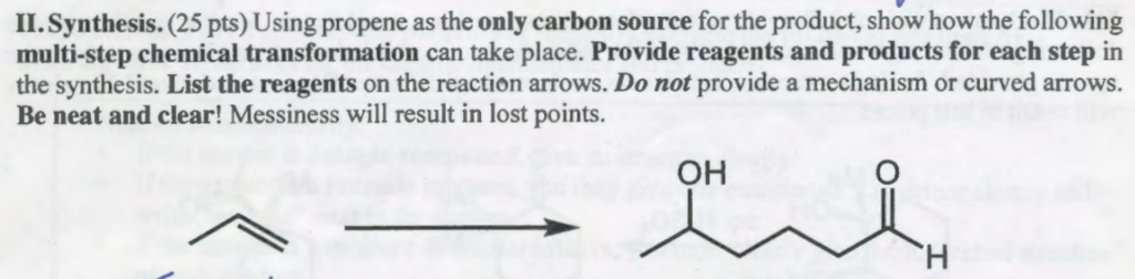 Solved II. Synthesis. (25 pts) Using propene as the only | Chegg.com
