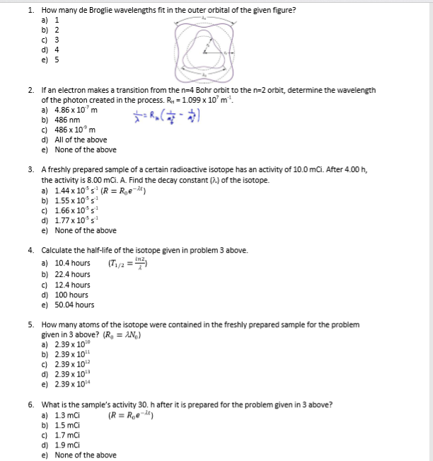 Solved 1. How many de Broglie wavelengths fit in the outer | Chegg.com