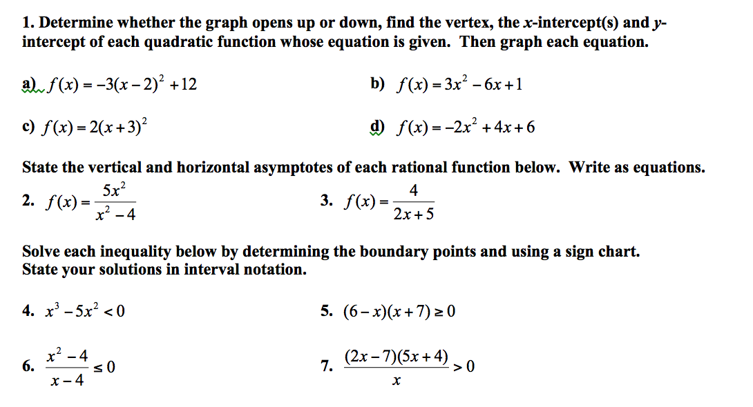 Solved Determine whether the graph opens up or down, find | Chegg.com