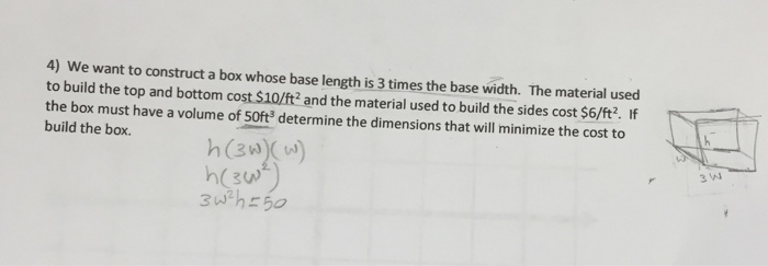 Solved We want to construct a box whose base length is 3 | Chegg.com