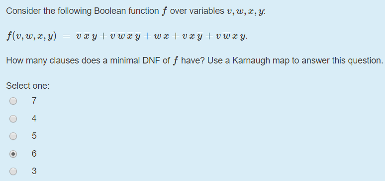 Solved Consider the following Boolean function f over | Chegg.com Solved Consider the following Boolean function f over | Chegg.com