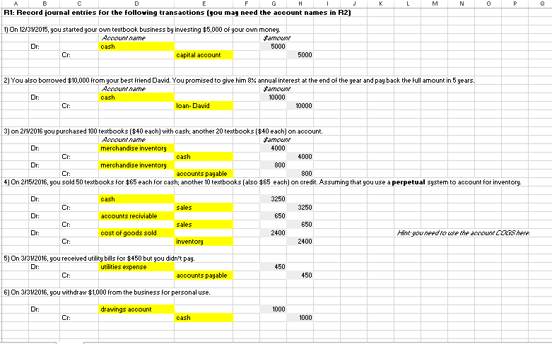 Solved R1: Record journal entries for the folloving | Chegg.com