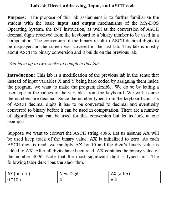 Lab #4: Direct Addressing, Input, and ASCII code | Chegg.com