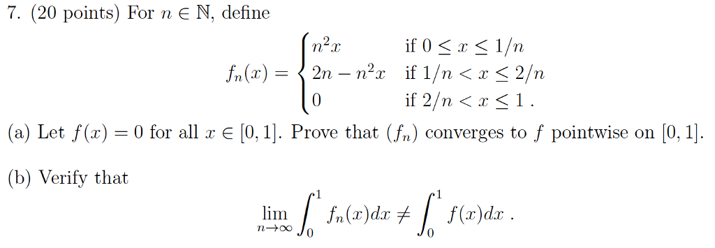 Solved For n Element N, define f_n(x) = {n^2x if 0 | Chegg.com