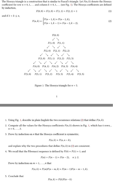 Solved The Hosoya triangle is a construction that is similar | Chegg.com