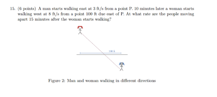 Solved A man starts walking east at 3 ft/s from a point P. | Chegg.com