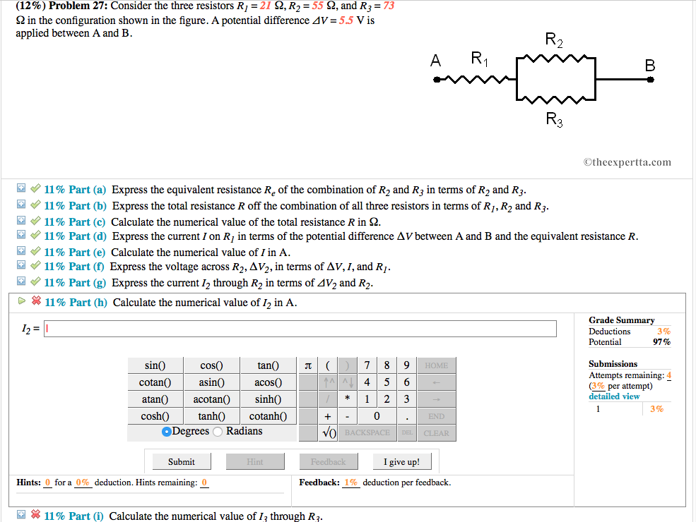 Solved Consider the three resistors R_i = 21 Ohm, R_2 =55 | Chegg.com