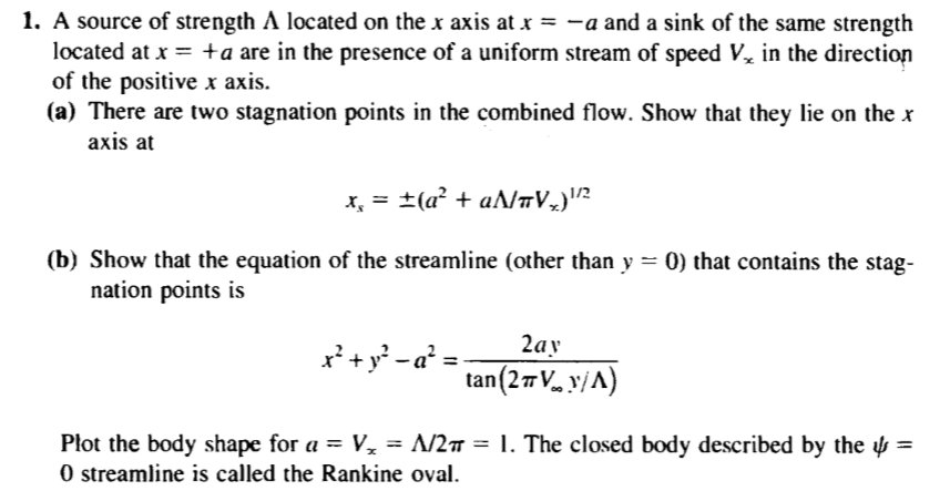 Solved 1. A source of strength A located on the x axis at x | Chegg.com