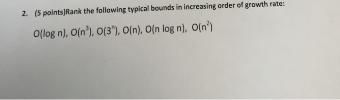 Solved Rank the following typical bounds in increasing order | Chegg.com